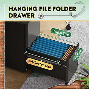 DEVAISE 3-Drawer Slim File Cabinet, Vertical Filing Cabinet, Fully Assembled Except Casters, Black