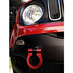 iJDMTOY Red Track Racing Style Tow Hook Ring Compatible With Jeep 2015-up Renegade Latitude, Sport, Limited models (Except Trailhawk), Made of Lightweight Aluminum