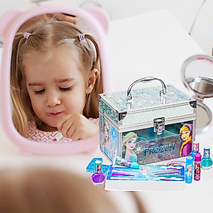 Disney Frozen Train Case Girls Beauty Set, Kids Makeup Kit for Girls, Real Washable Toy Makeup Set, Frozen Gift, Play Makeup, Pretend Play, Party Favor, Birthday, Toys Ages 3 4 5 6 7 8 9 10 11 12
