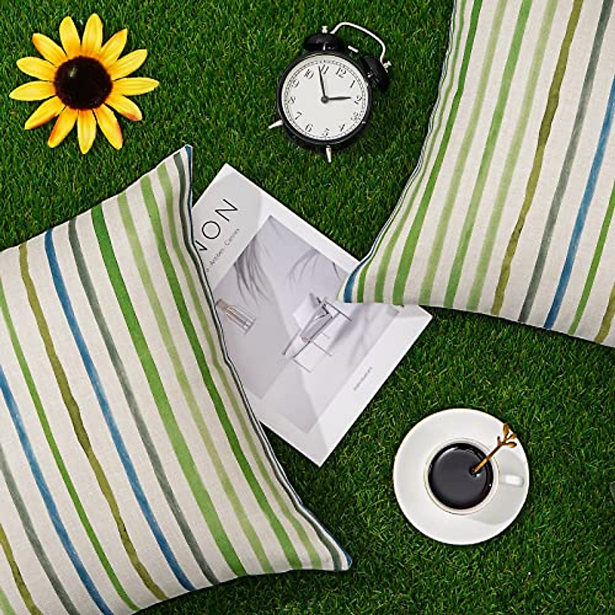 UINI Set of 2 Striped Throw Pillow Covers, 20×20 Outdoor Spring Summer Pillow Covers, Farmhouse Bohemian Style Decorative Cushion Covers for Furniture Patio Couch Bench Sofa