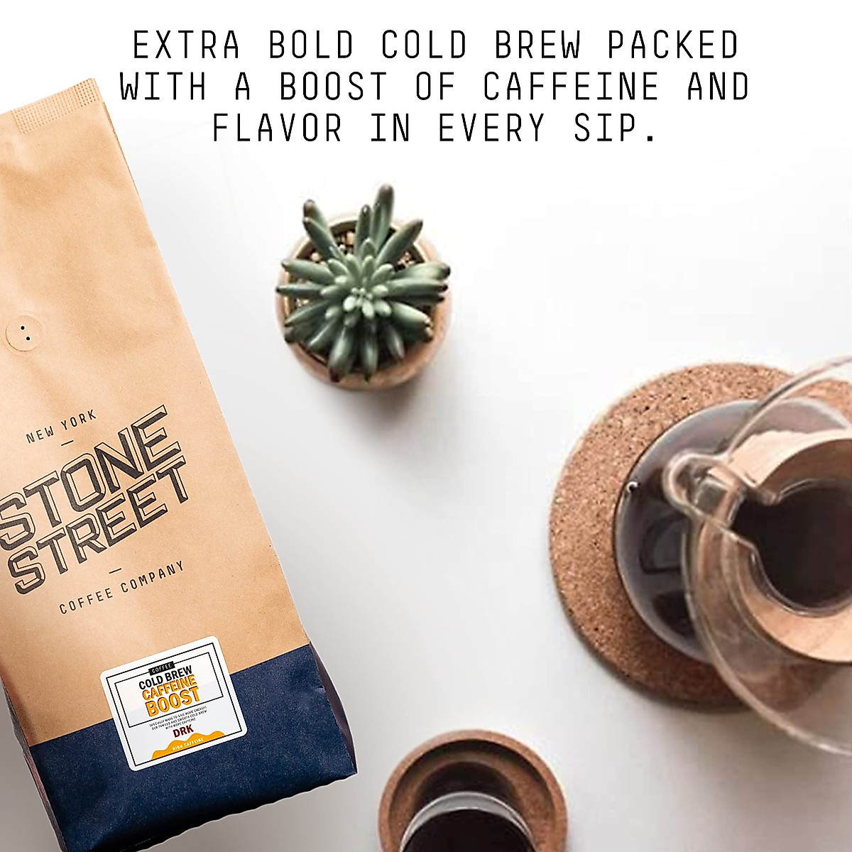 Stone Street Cold Brew Coffee, High Caffeine ‘Boost Blend’, Coarse Ground Coffee, Dark Roast, 2 LB
