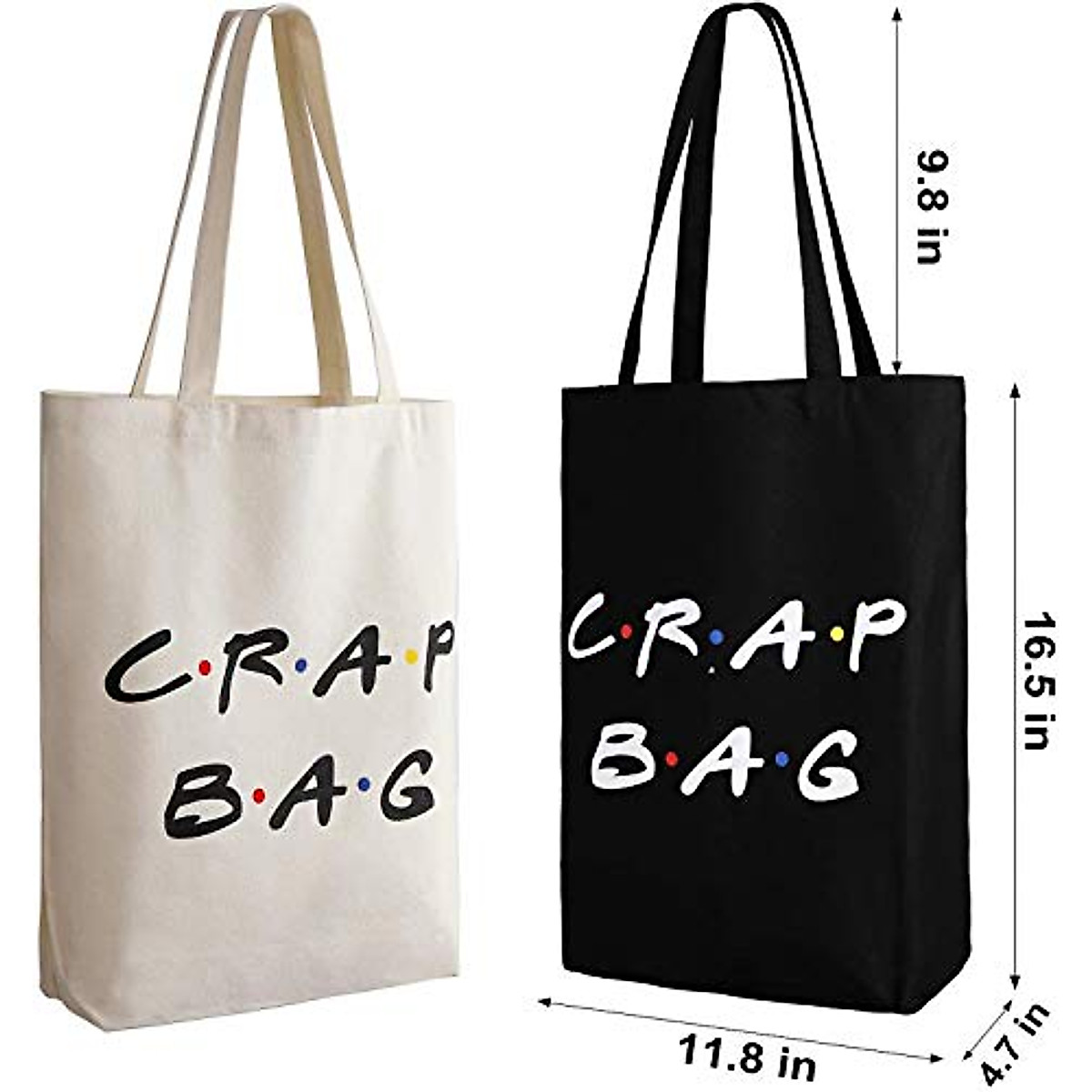 Friends Show Crap Bag, 2 Pack Large Canvas Reusable Grocery Tote Bags White and Black Craft Canvas Bag