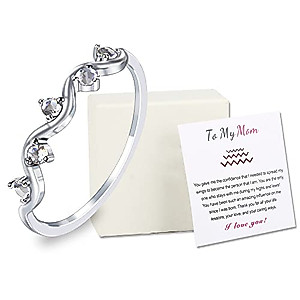 EACHSTYLE Mom Ring, 925 Silver Wave Ring, Mother Daughter Rings, Highs and Lows Ring, Birthday Gifts for Women, Inspirational Gift for Her (10)