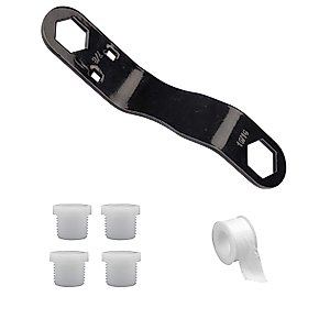 RV Water Heater Drain Plug Kit, Include Angled Wrench, 4 Pieces 1/2" NPT Replacement Plugs and 1 Roll PTFE Tape