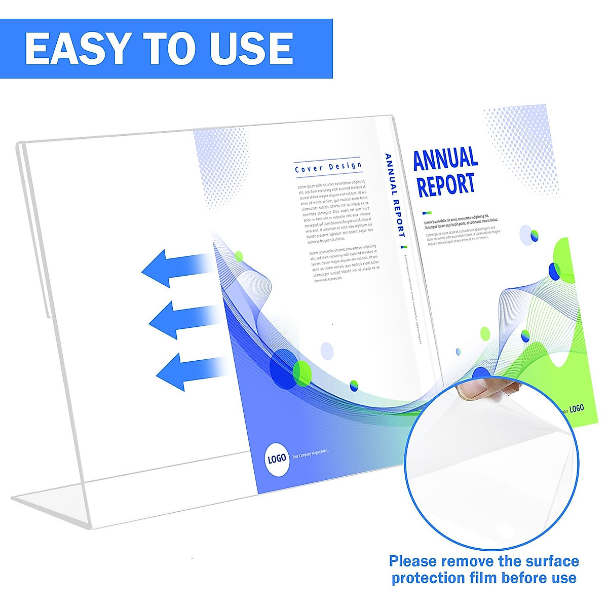 COYMOS 12 Pack Acrylic Sign Holder 8.5 x 11 Horizontal Slant Back Acrylic Stands for Display Plexiglass Clear Acrylic Display Stands for Ad Frame, Picture Photo Frames, Promotions, Restaurants, Office