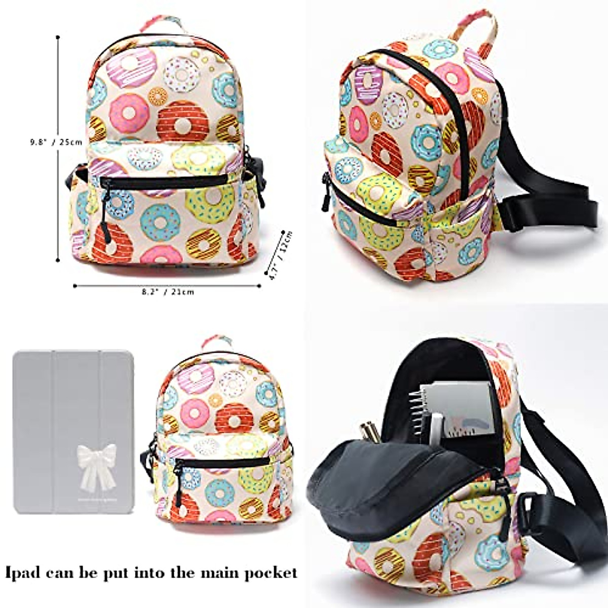 Deerling Cut Mini Backpack for Girls Lightweight Kids Back Pack for Children and Adult Ideal for School Travel (Donut)