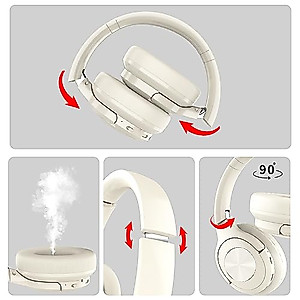 Bingozones B7 Pro Bluetooth Headphones Wireless Over Ear 65 Hours Playtime Foldable Deep Bass HiFi Stereo Headsets with Mic Lightweight Memory Foam Soft Earmuff, for Phone,TV,Travel Beige