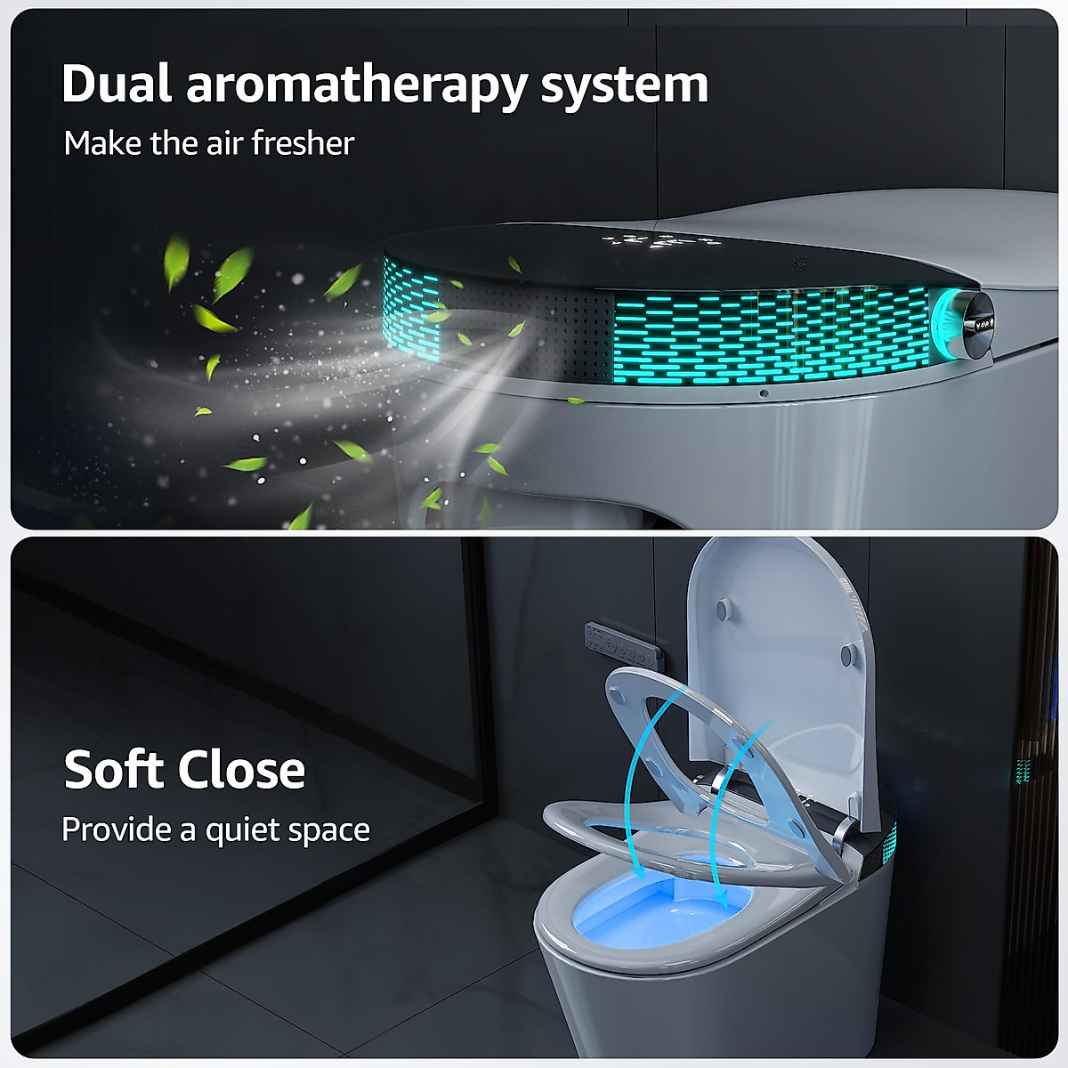Smart Toilet with Build-in Bidet Seat, Tankless Toilet with Auto-Opening and Closing Lid, Auto Flushing, Heated Seat, Warm Water Bidet, Air Dryer, LED Display, and Remote Control
