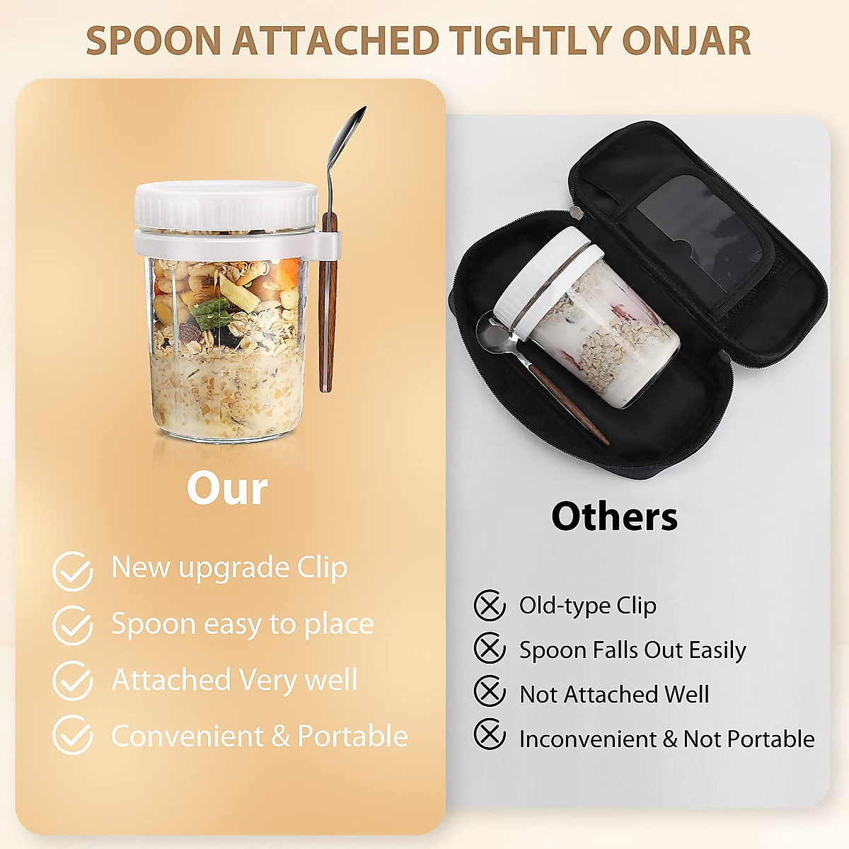 Overnight Oats Jars with Spoon and Lid (15 oz4Pack), Airtight Oatmeal Container with Measurement Marks, Mason Jars with Lid for Cereal On The Go Container (4 white)