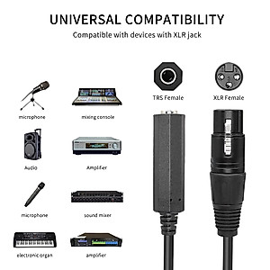QIANRENON XLR Female to 1/4" Female Balance Cable Adapter TRS 6.35mm to XLR 3 Pin Mono Audio Connect Convert Interconnect Cable 36cm/14.2in