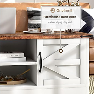 oneinmil Coffee Table with Barn Doors, Farmhouse Center Table with Storage, Modern Rustic Style Wooden Living Room Table, White