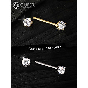 OUFER 2PCS Nipple Rings, 14K Solid Gold Nipple Piercing Jewelry, Clear CZ Nipple Piercing, 14G Nipple Barbells, Nipple Rings For Women Men
