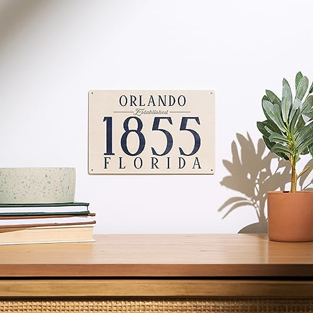Lantern Press 6x9 Inch Wood Sign, Ready to Hang Wall Decor, Orlando, Florida, Established Date (Blue)