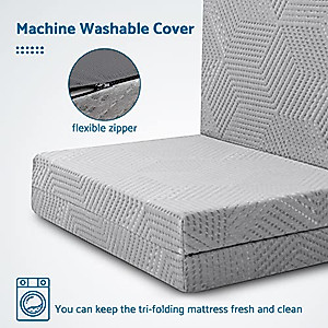 IULULU Folding Mattress, 4-Inch Single Size Tri-Fold Memory Foam Mattress Topper with Breathable & Washable Cover, Portable and Foldable Mattress for Floor, Guest Bed, Camping - CertiPUR-US Certified , Grey