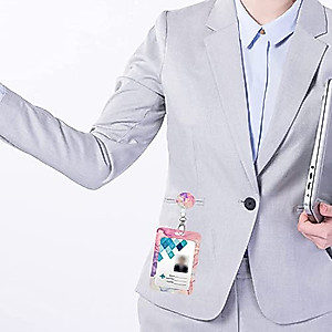 Badge Reels Retractable with Carabiner Reel Clip, Worker Badge Holder Belt Ferrule, Identity ID Badge Holder Case, Nurse Doctor Office School Teacher Name Credit Card Pocket (H-Marble Purple Pink)