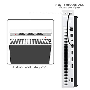 MoKo Xbox One S Cooling Fan, Built-in 3 High Speed Fans, 2-Port USB Charing & Data Syncing, L/H Fan Speed Switch for Xbox One S Gaming Console, White