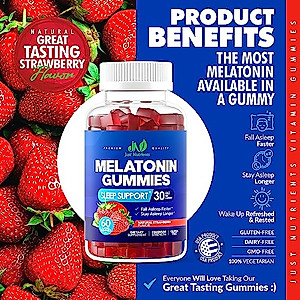 Melatonin 30mg Gummies for Adults (60 Servings) - Maximum Strength Sleep Gummies with 30mg of Melatonin Per Gummy - Gluten-Free, Non-GMO, 100% Vegetarian, Great Tasting Strawberry Flavor - 60 Gummies