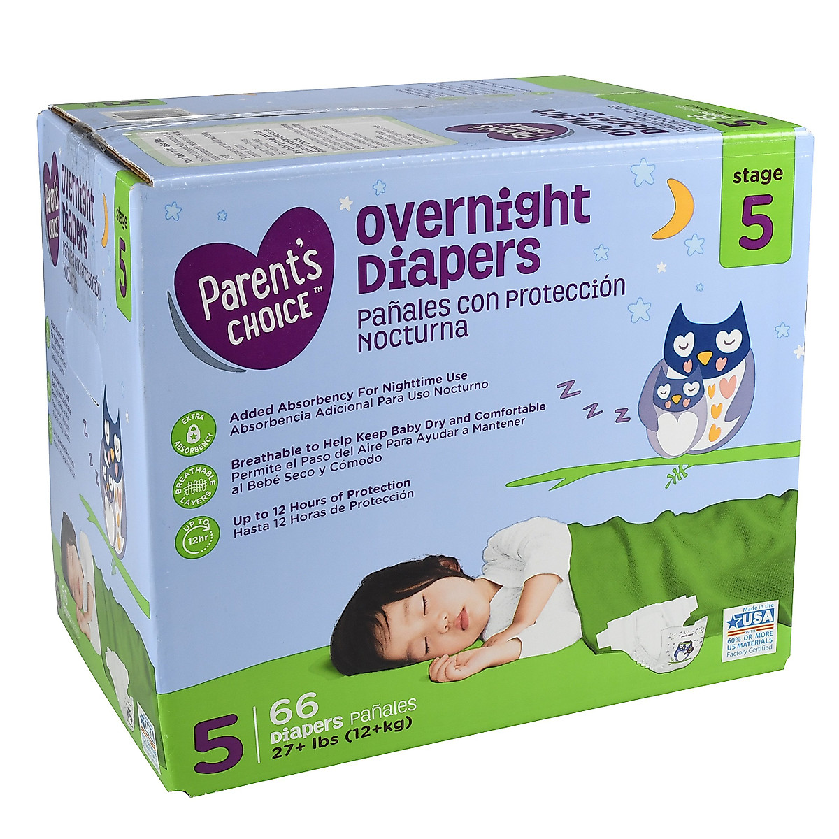 Branded Parent's Choice Overnight Diapers, Size 5, 66 Diapers, Weight 27lbs - Branded Diapers with Fast delivery (Soft and Comfortable for Babies)