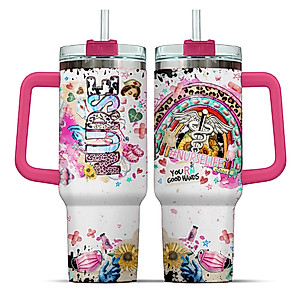 99WHALE Coffee Straws Student Practitioner Cup Er Cups Leopard Travel Women Nurses Print For, Nurse Gifts, Tumbler 40 Oz With Handle Lid And Straw, Nurse Rainbow Collaboration