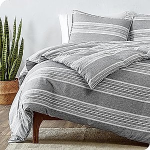 Bare Home Queen Size - Premium 1800 Super Soft Duvet Covers Collection - Lightweight, Soft Textured Bedding Duvet Cover (Queen, Stripe - Heathered Charcoal)