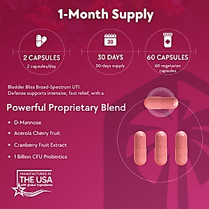 Bladder Bliss: Advanced Cranberry Supplement & D-Mannose Formula for Urinary Tract Health for Women, Non-GMO, Gluten-Free, Vegan Capsules, Fast-Acting Relief & UTI Prevention, Bladder Support, 60 Ct
