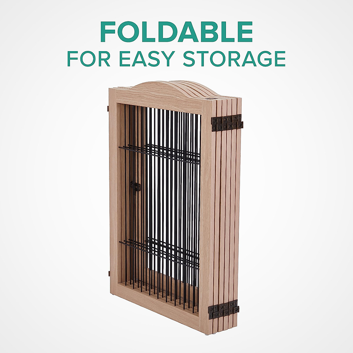 Arf Pets Freestanding Dog Gate with Door, 6 Panel 360° configurable Wooden Wire Fence, 132" Wide, 31.5" Tall, Foldable, Five Support Feet Included, for The House - Indoor Use