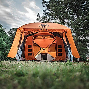 Gazelle T4 Plus Extra Large 4 to 8 Person Portable Pop Up Outdoor Shelter Camping Hub Tent with Rain Fly & Extended Screened In Sun Room, Orange