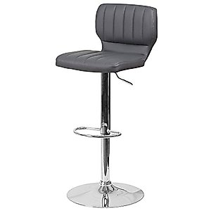 KLS Modern Barstools Adjustable Hydraulic 360 Degree Swivel Stable Steel Frame Padded Vinyl Cushion Low Back Seat Design Dining Chair Pub Stool (1) Grey # 1969