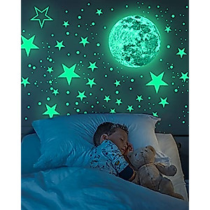 Glow in The Dark Stars Wall Stickers,Glowing Stars for Ceiling and Wall Decals,435 Pcs,Ceiling Stars Glow in The Dark,Perfect for Kids Bedding Room,Play Room,Living Room,Wall Decorations,Baby Room Decor,Best Birthday Gift（Green）