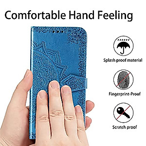 for Samsung A53 5G Wallet Case, Samsung Galaxy A53 5G Case Wallet, [Flower Embossed] PU Leather Magnetic Flip Phone Case Cover with Card Holder Stand for Samsung Galaxy A53 5G / A53 (Blue)