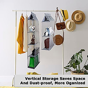 7 Pcs Hanging Purse Organizer for Closet, 3 Pcs 4-Shelf Closet Purse Shelf Hanger and 4 Pcs 2-Shelf Handbag Organizer, Breathable Mesh Purse Storage Organizer Bag Holder for Wall Closet Wardrobe