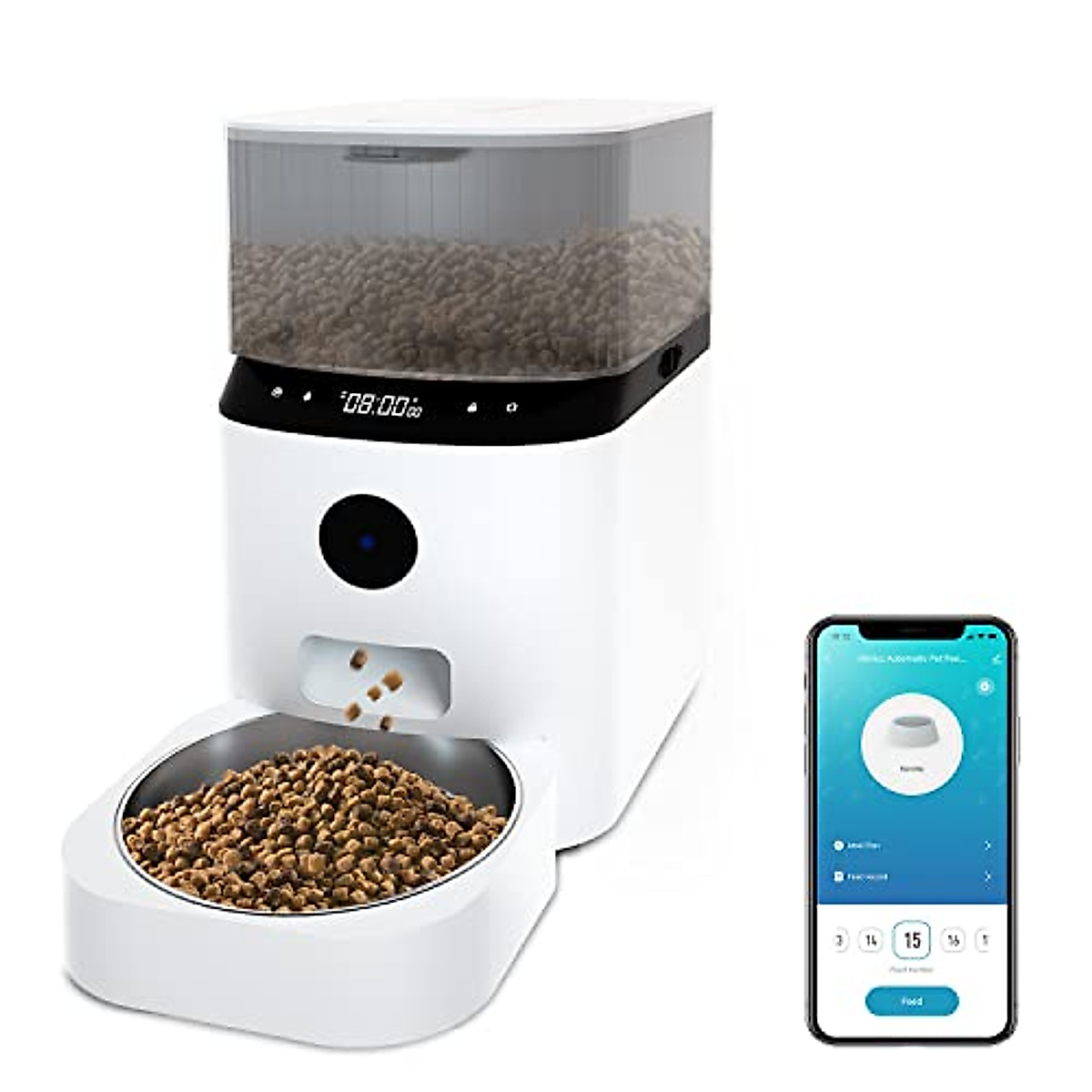 Vinticc Automatic Timed, Pet Dry Food Dispenser for Cat and Dog, WiFi Cat Feeder with APP Control, 20 Portions, 1-6 Meals Per Day, Up to 10s Meal Call