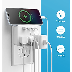Cruise Power Strip Foldable Non Surge Protector with USB C Outlets 3.4A Total, Multi Plug Wall Socket, Cruise Essentials Accessories Must-Haves for Travel Ship, Home, Japan Applicable