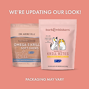 Bark & Whiskers Antarctic Krill Bites, 6.34 Oz. (180 g), 60 Chews, EPA & DHA, Supports Brain & Joint Health, Veterinarian Formulated, Non-GMO, MSC Certified, Dr. Mercola