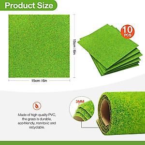 10Pcs Fairy Artificial Grass Miniature, Artificial Garden Grass Diorama Supplies, 6 x 6 Inches Miniature Artificial Craft Grass Plastic Grass Mat Crafts Dollhouse DIY Grass Garden Miniatures