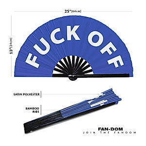 Fuck Off Hand Fan Foldable Bamboo Circuit Hand Fan Funny Gag Slang Words Expressions Statement Gifts Festival Accessories Rave Handheld Circuit Event Fan Clack Fans (Blue)
