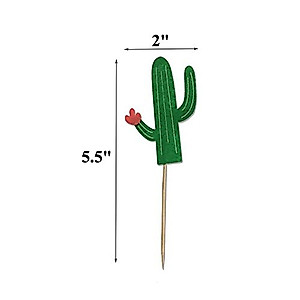 TianJi 24 Cactus Cupcake Toppers Picks Sticks Happy Birthday Cake Decorations for Luau Hawaiian Summer Beach Party Supplies