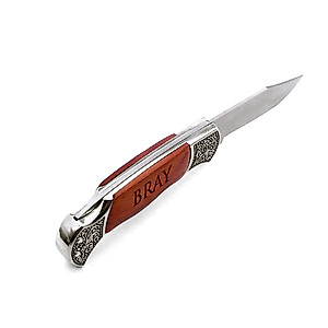 Krezy Case Personalized Engraved Pocket Knife, Engraved Folding Pocket Knife with Wooden Box, 7.25in Engraved Pocket Knife, Hunting Knife For Men