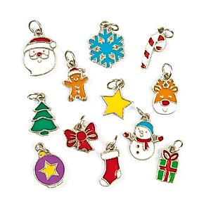 Baker Ross EF961 Christmas Charms - Pack of 24, Ideal for Jewelry, Bracelet, Necklace and KeychainMaking, Kids' Arts and Crafts, Gifts