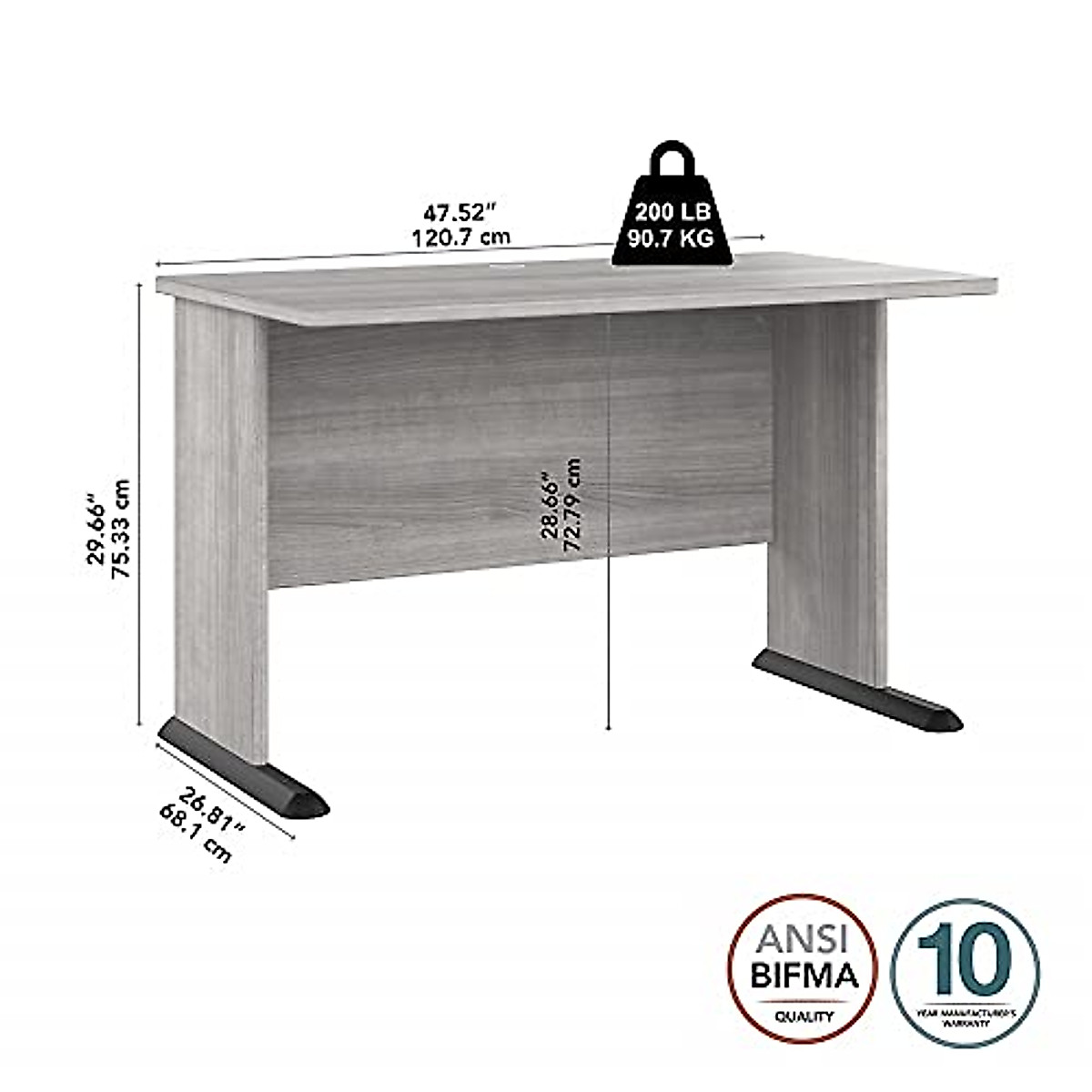 Bush Business Furniture Series A 72W Desk, 48W, Platinum Gray