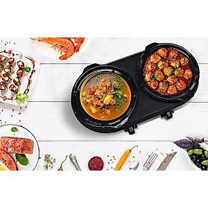Double Slow Cooker, 2 X 1.25QT Mini Individual Pots with Adjustable Temp, Dishwasher Safe, Portable Buffet Server and Warmer, Safe Ceramic Pots & Glass Lid, Stainless Steel