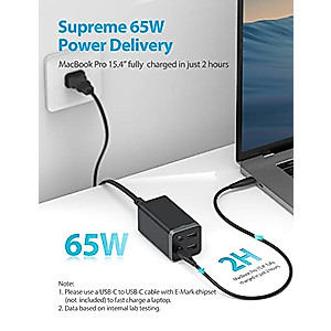 USB C Charger, GaN 65W 4-Port Desktop USB Charging Station with 2 USB-C Ports +2 USB-A Ports PD Fast Charger for MacBook Pro Air, Dell XPS 13, iPad Pro, iPhone 14 13 12 Pro Max, Galaxy and More(Black)
