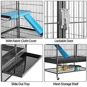 Topeakmart Small Animals Cages Ferret/Guinea Pigs/Chinchilla/Rabbit Cages 2-Story Rolling Metal Critter Nation w/ 2 Removable Ramps &Litter Box, Hammock,Black