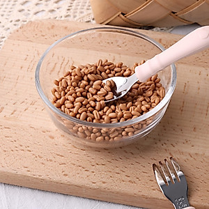 HAKSEN Baby Forks and Spoons Set, 4 PCS Child and Toddler Safe Flatware, Perfect Length for Baby Spoons Self Feeding, Stainless Steel Cutlery with Silicone Handle