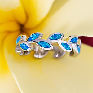 Aloha Jewelry Company Sterling Silver Opal Maile Leaf Stackable Wedding Ring Eternity Band (7)