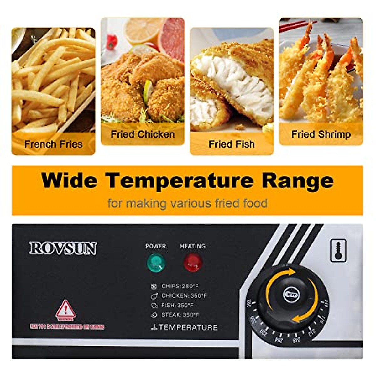 ROVSUN 11.4QT Electric Deep Fryer w/Basket & Lid, Countertop Kitchen Frying Machine, Temperature Adjustable Stainless Steel French Fryer for French Fries, Donuts, 2.5KW 60Hz 110V