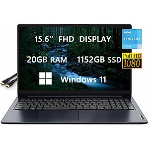 2023 Newest Upgraded IdeaPad 1i Laptops for Student & Business by Lenovo, 15.6'' FHD Computer, Intel 4-Core CPU, 20GB RAM, 1152GB(128GB+1TB)SSD, Wi-Fi, HDMI, Windows 11, Long Battery Life, ROKC Bundle
