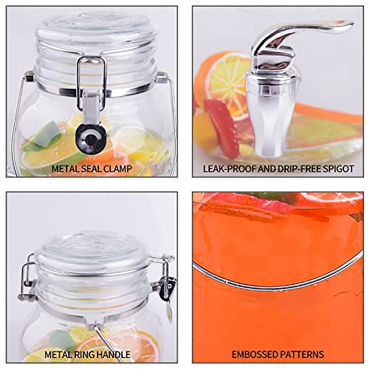 Eleganttime 1 Gallon Glass Drink Dispensers for Parties,2 Pack Beverage Dispenser With Spigot,Laundry Detergent Dispenser Punch Bowls Juice Water Dispenser for Parties