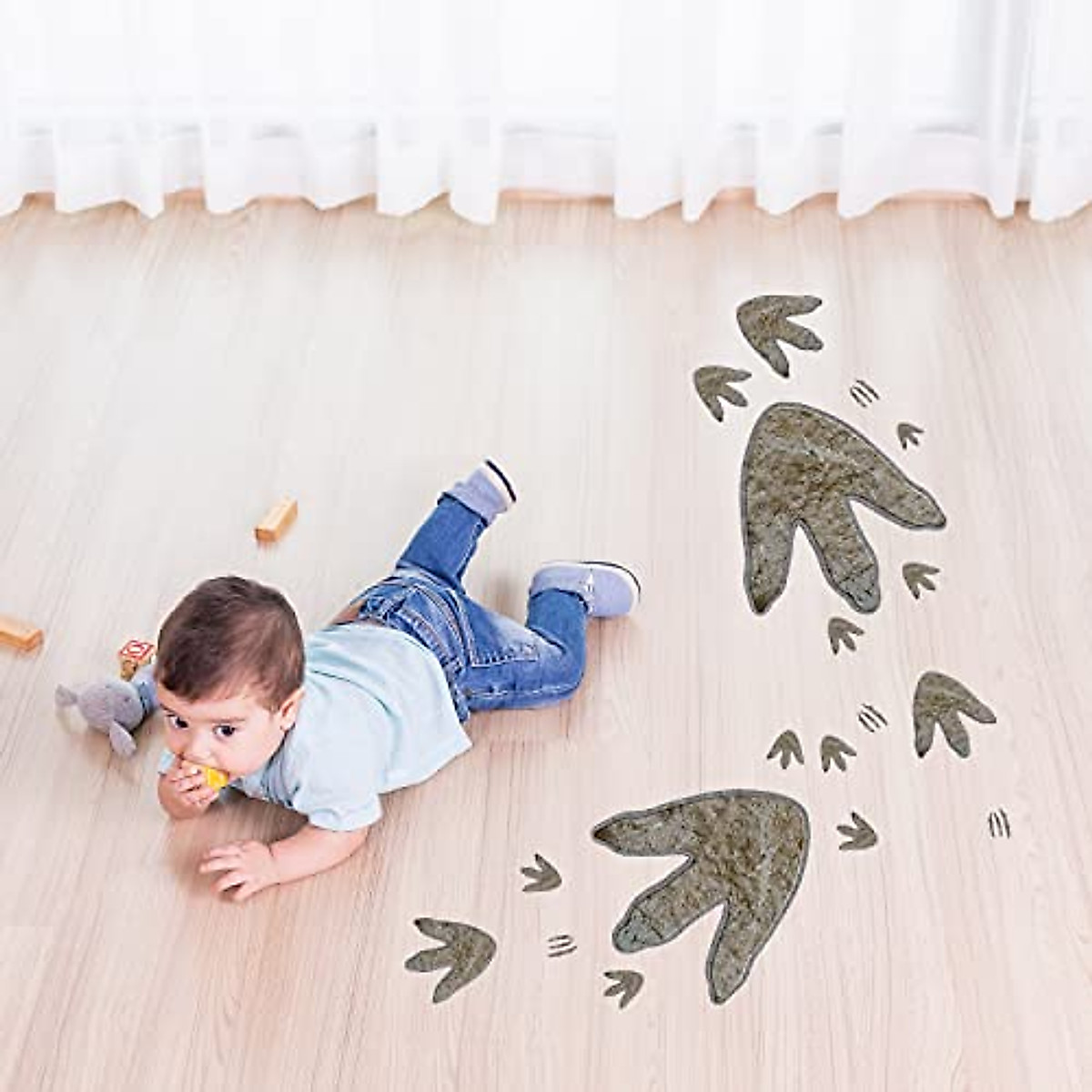 Gersoniel 66 Pcs Dinosaur Decor Footprints Floor Decals Peel and Stick Track Stickers Removable Tracks Wall Vinyl Decal for Baby Nursery Bedroom Home, 3 Sizes