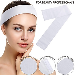 WILLBOND 50 Pieces Disposable Headbands Soft Non-woven Spa Facial Headbands Stretch Skin Care Hair Band with Convenient Closure, Salon Makeup Sauna Supplies for Women Girls, White